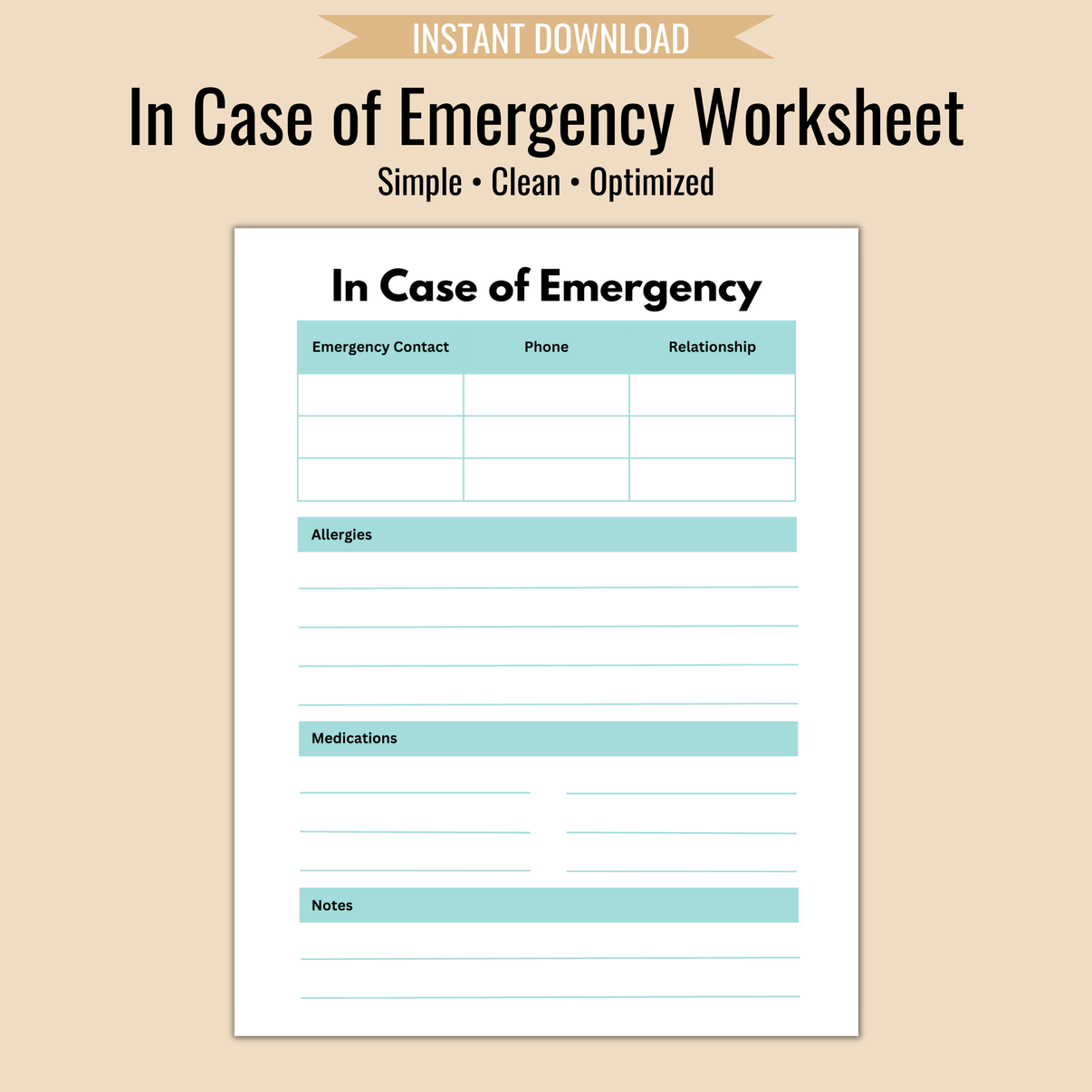 In Case of Emergency Worksheet (Download & Print) – Camper FAQs