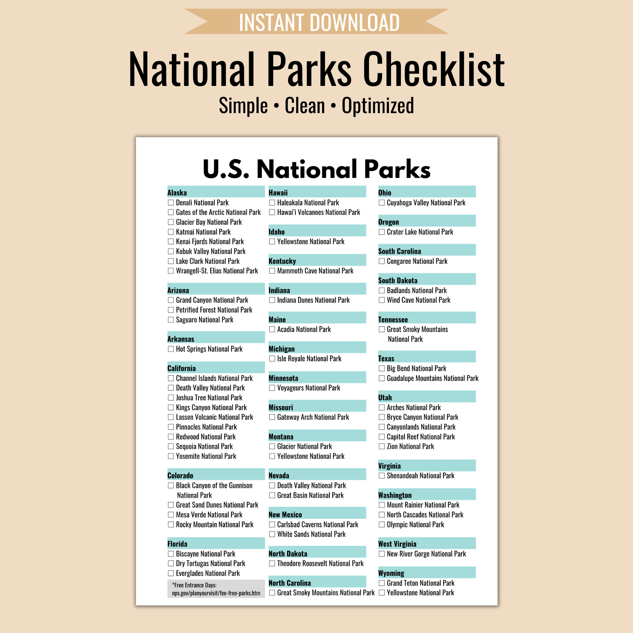 National Parks Checklist (Download & Print) – Camper FAQs